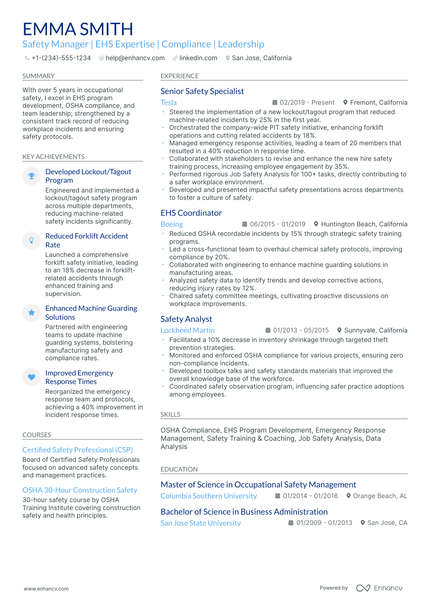 10 Safety Manager Resume Examples & Guide for 2026