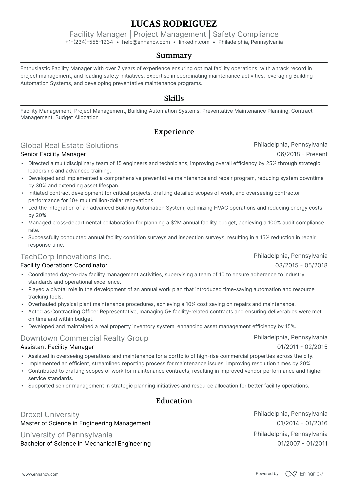 10 Facility Manager Resume Examples & Guide for 2025