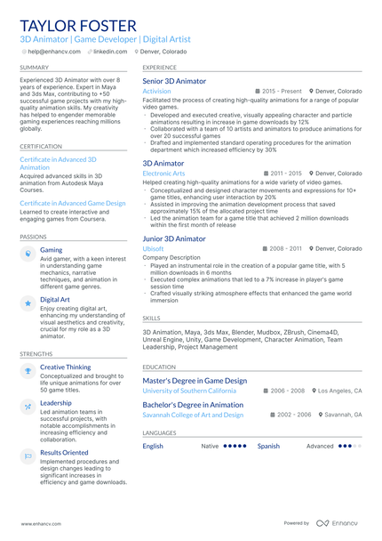 10 3D Animator Resume Examples & Guide for 2026