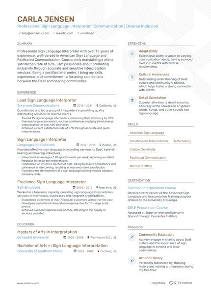 5 Sign Language Interpreter Resume Examples & Guide for 2024