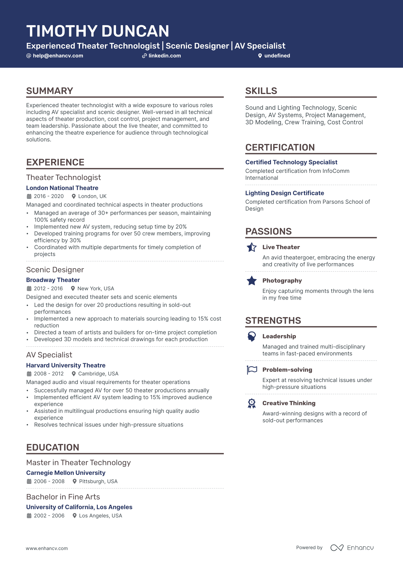 10 Technical Theatre Resume Examples & Guide for 2026