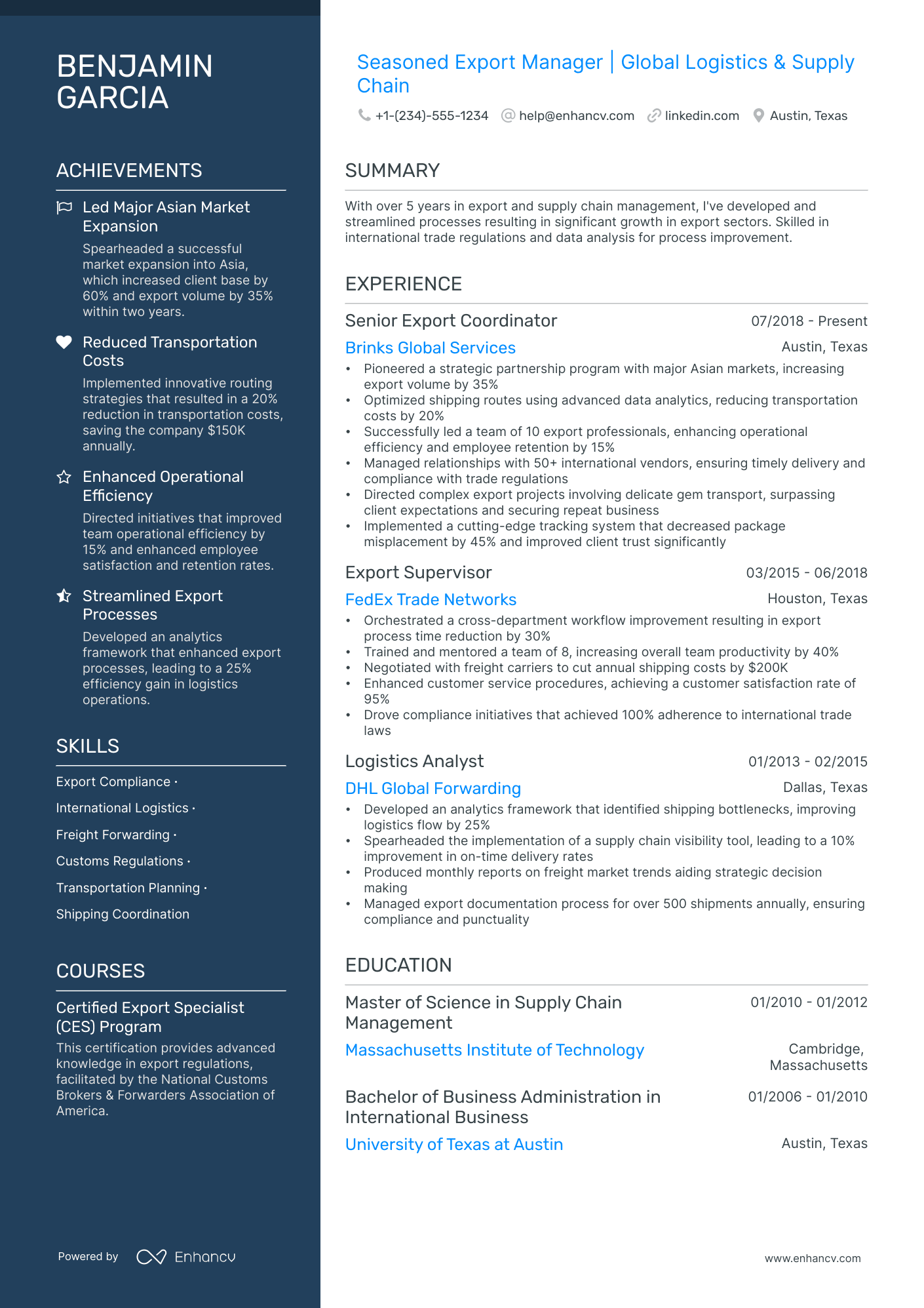 5 Export Manager Resume Examples & Guide for 2024