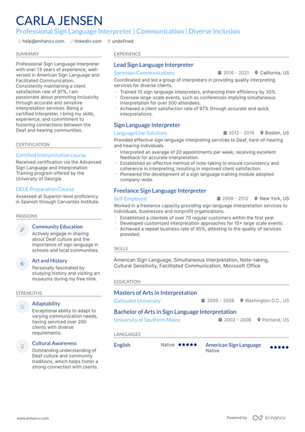 10 Sign Language Interpreter Resume Examples & Guide for 2025