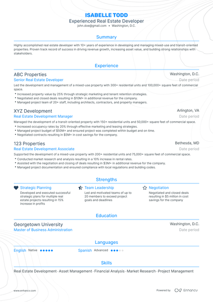 5 Real Estate Developer Resume Examples & Guide for 2024