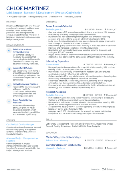 10 Lab Manager Resume Examples & Guide for 2026