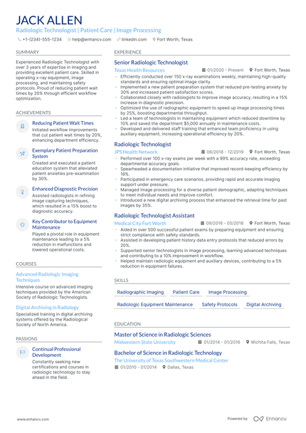 5 Radiologic Technologist Resume Examples & Guide for 2025