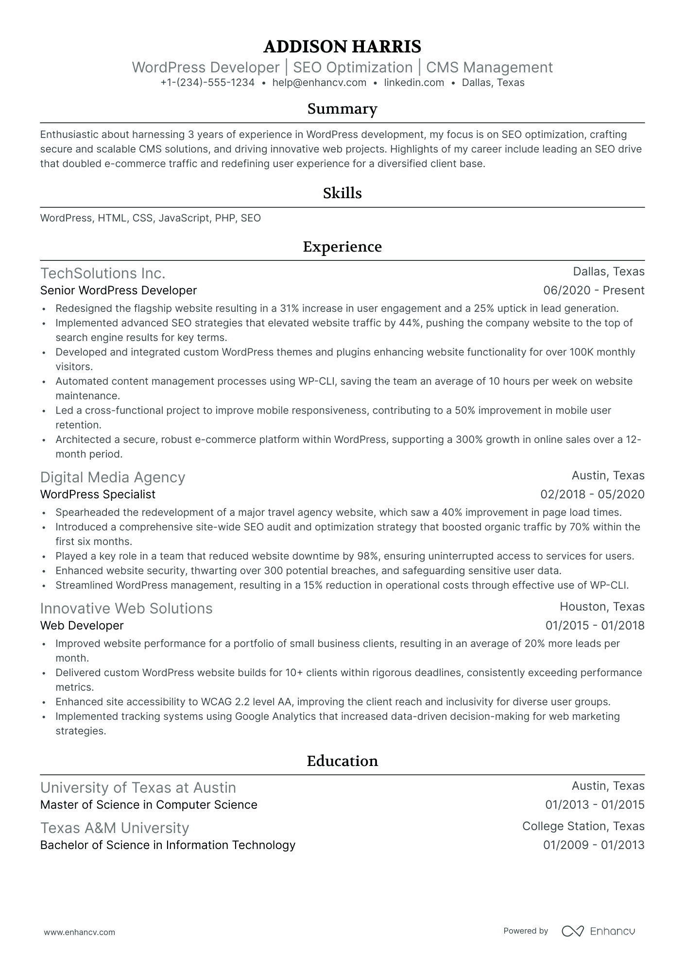 10 Wordpress Developer Resume Examples & Guide for 2026