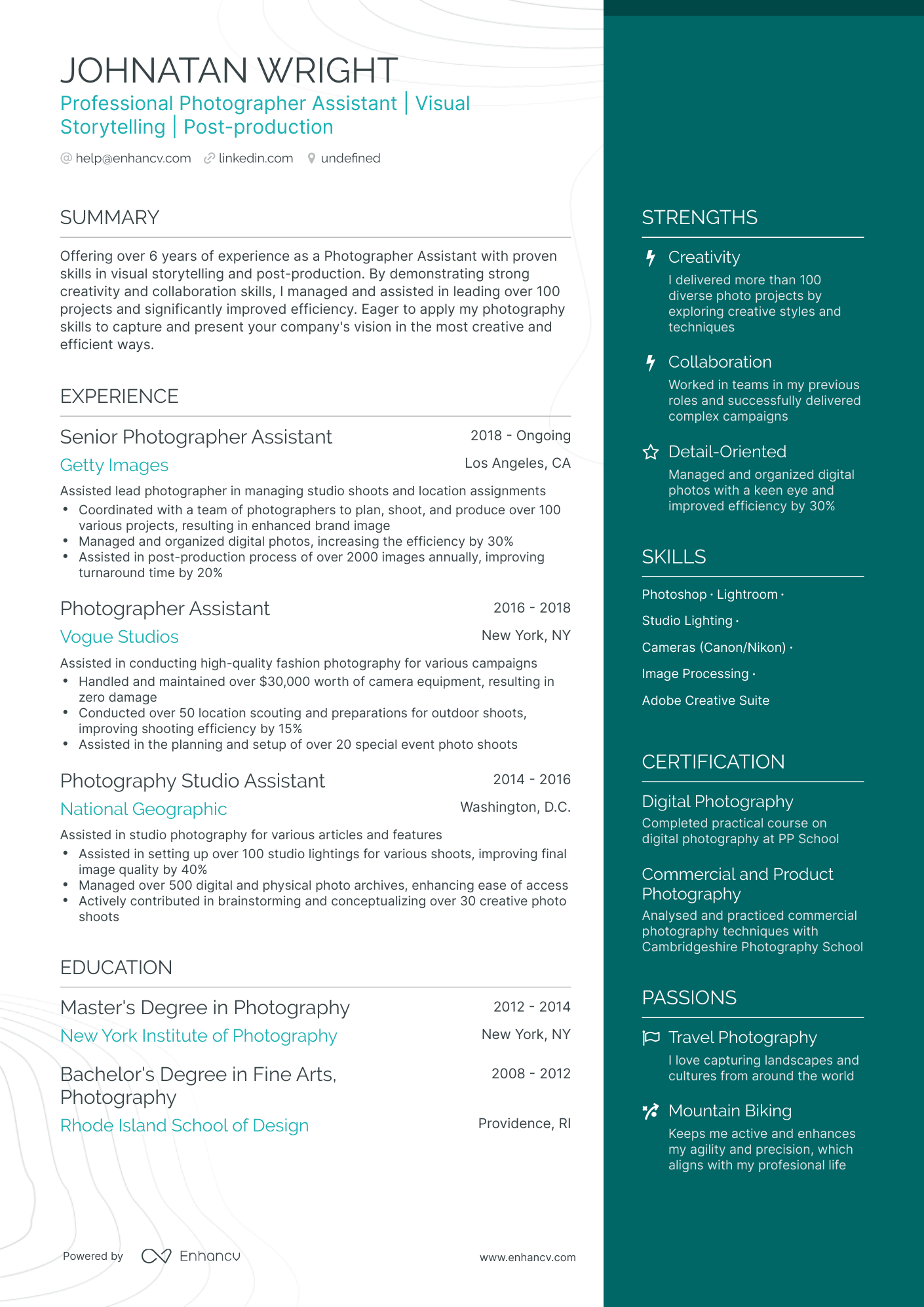 9 Photographer Resume Examples & Guide for 2024