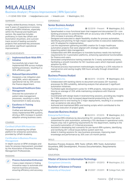 10 RPA Business Analyst Resume Examples & Guide for 2026