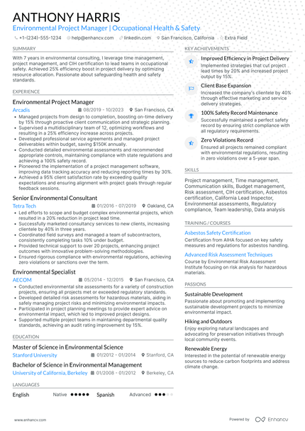 22 Environmental Manager Resume Examples & Guide for 2026