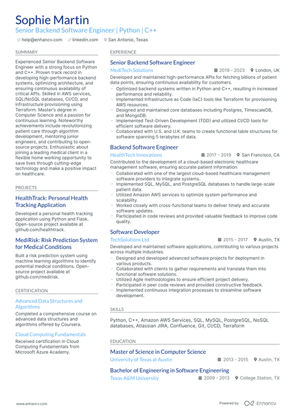 10 Backend Engineer Resume Examples & Guide for 2026