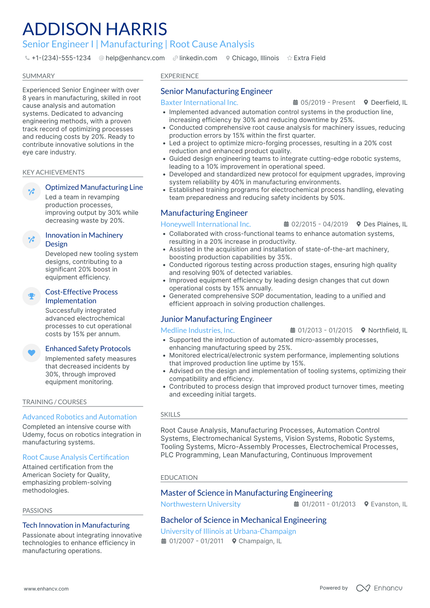 21 Manufacturing Engineer Resume Examples & Guide for 2026