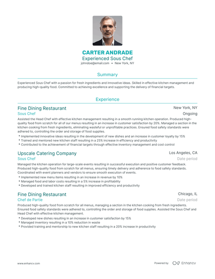 5 Sous Chef Resume Examples & Guide for 2024