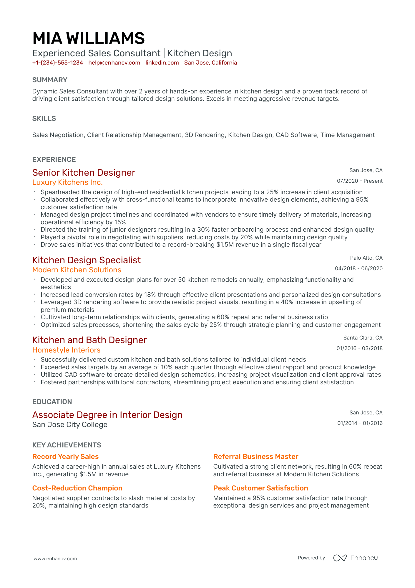 10 Kitchen Designer Resume Examples & Guide for 2026