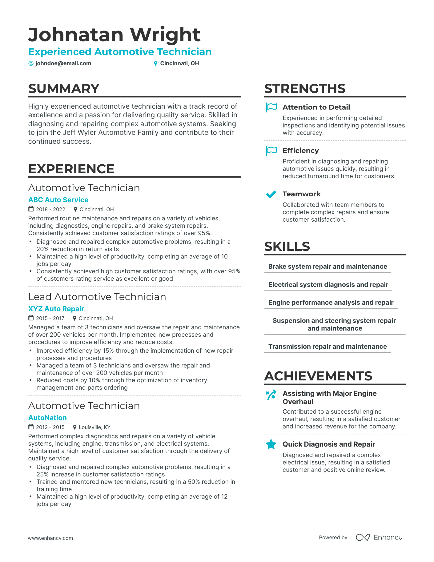 5 Automotive Technician Resume Examples & Guide for 2024