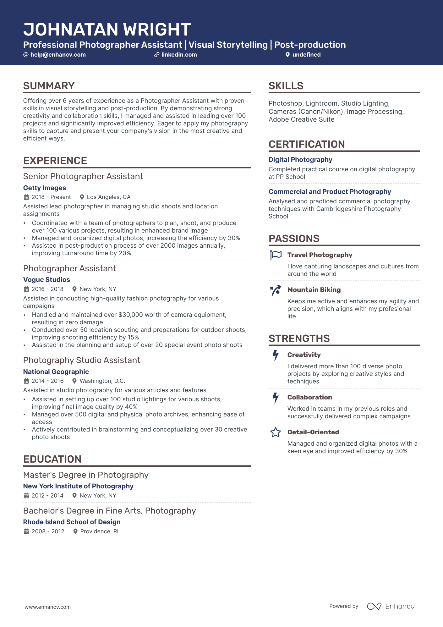 10 Photographer Assistant Resume Examples, Templates & Guide for 2026