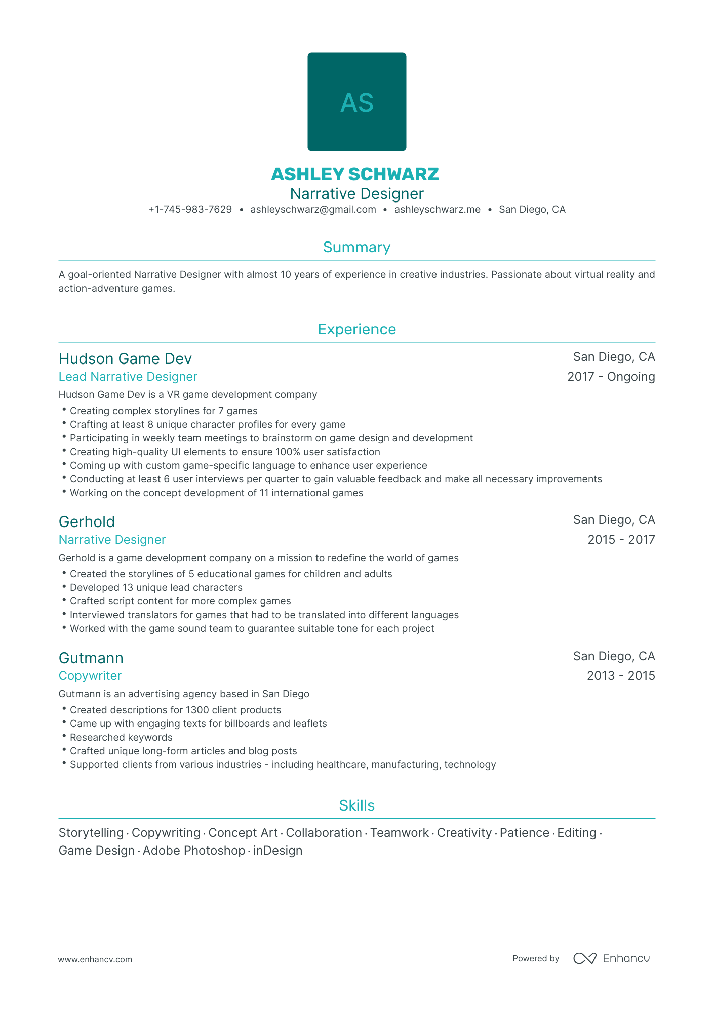 5 Narrative Designer Resume Examples & Guide for 2024