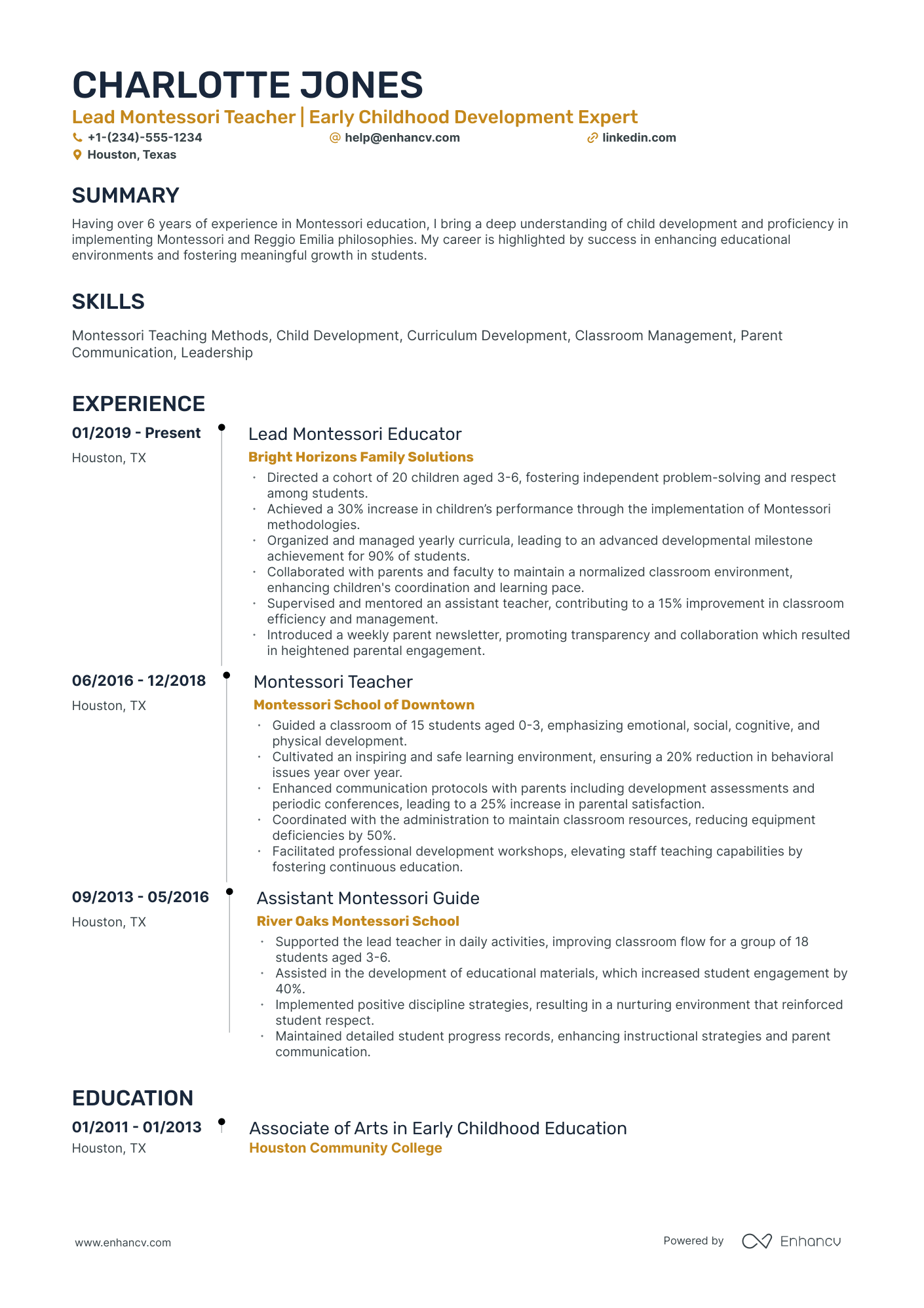 10 Montessori Teacher Resume Examples & Guide for 2026