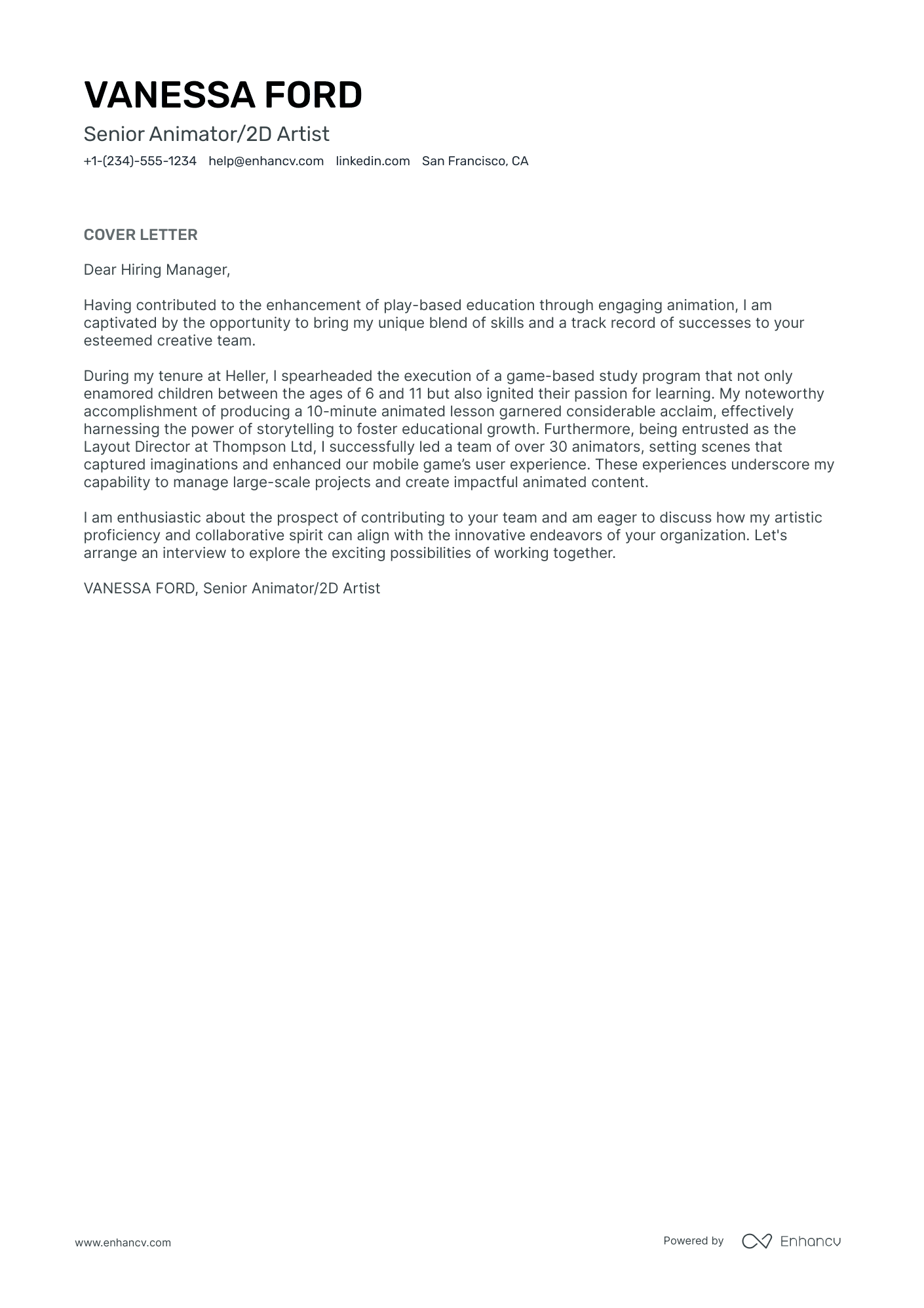 9 Professional Animator Cover Letter Examples and Template for 2024 ...