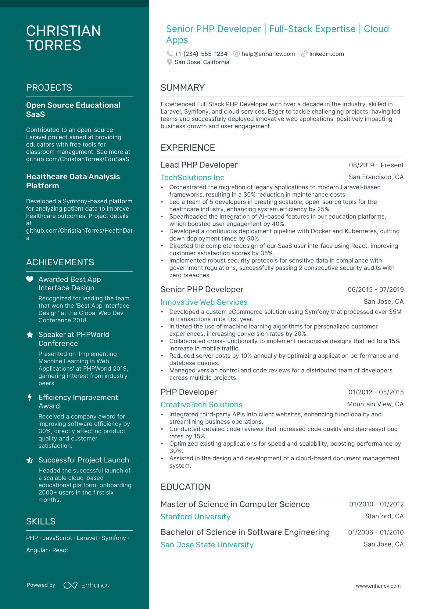 5 Senior PHP Developer Resume Examples & Guide for 2024