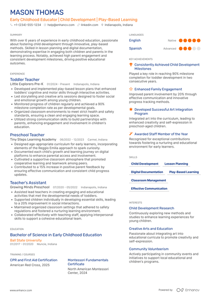 21 Early Childhood Teacher Resume Examples & Guide for 2026