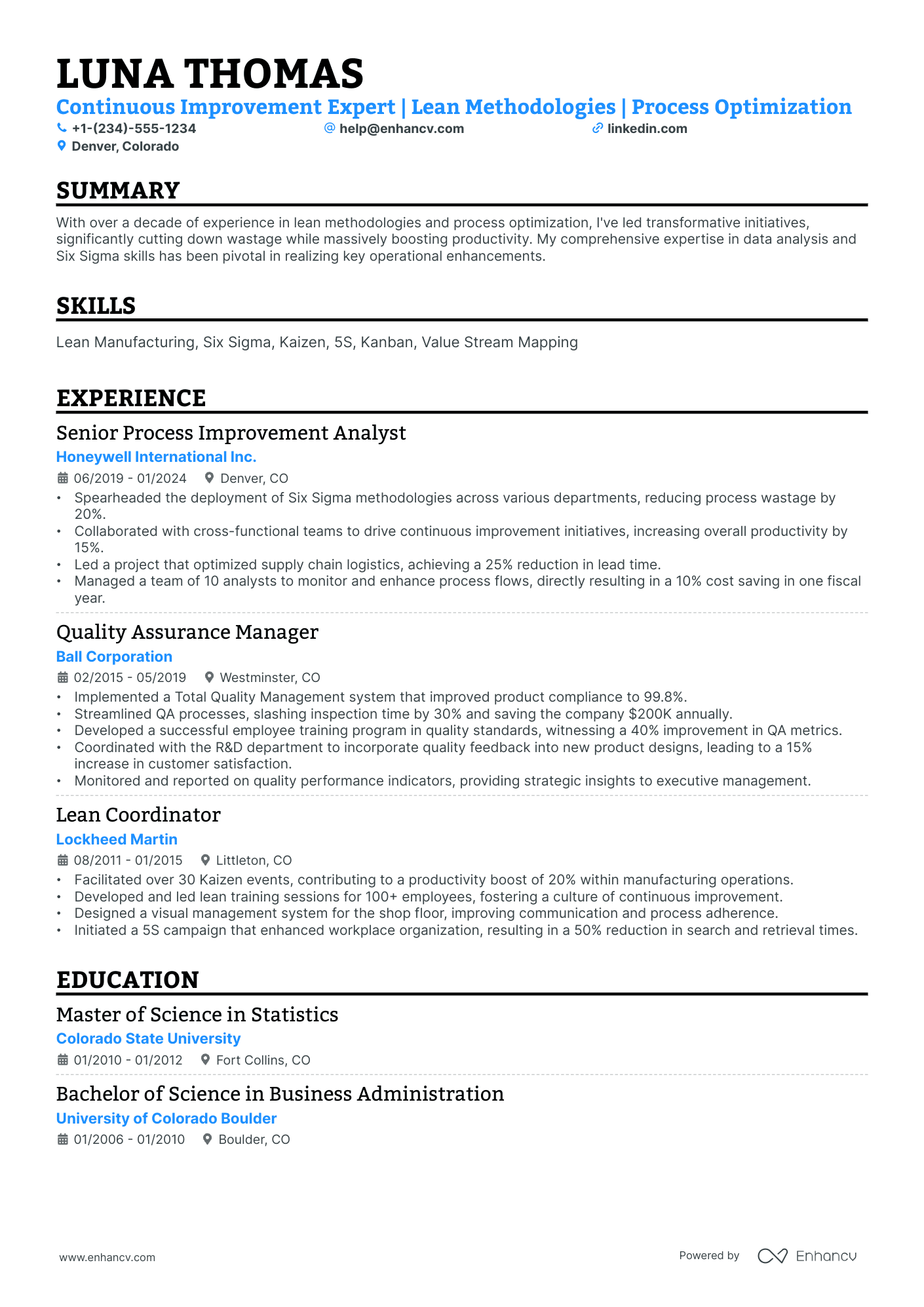 10 Continuous Improvement Manager Resume Examples & Guide for 2026