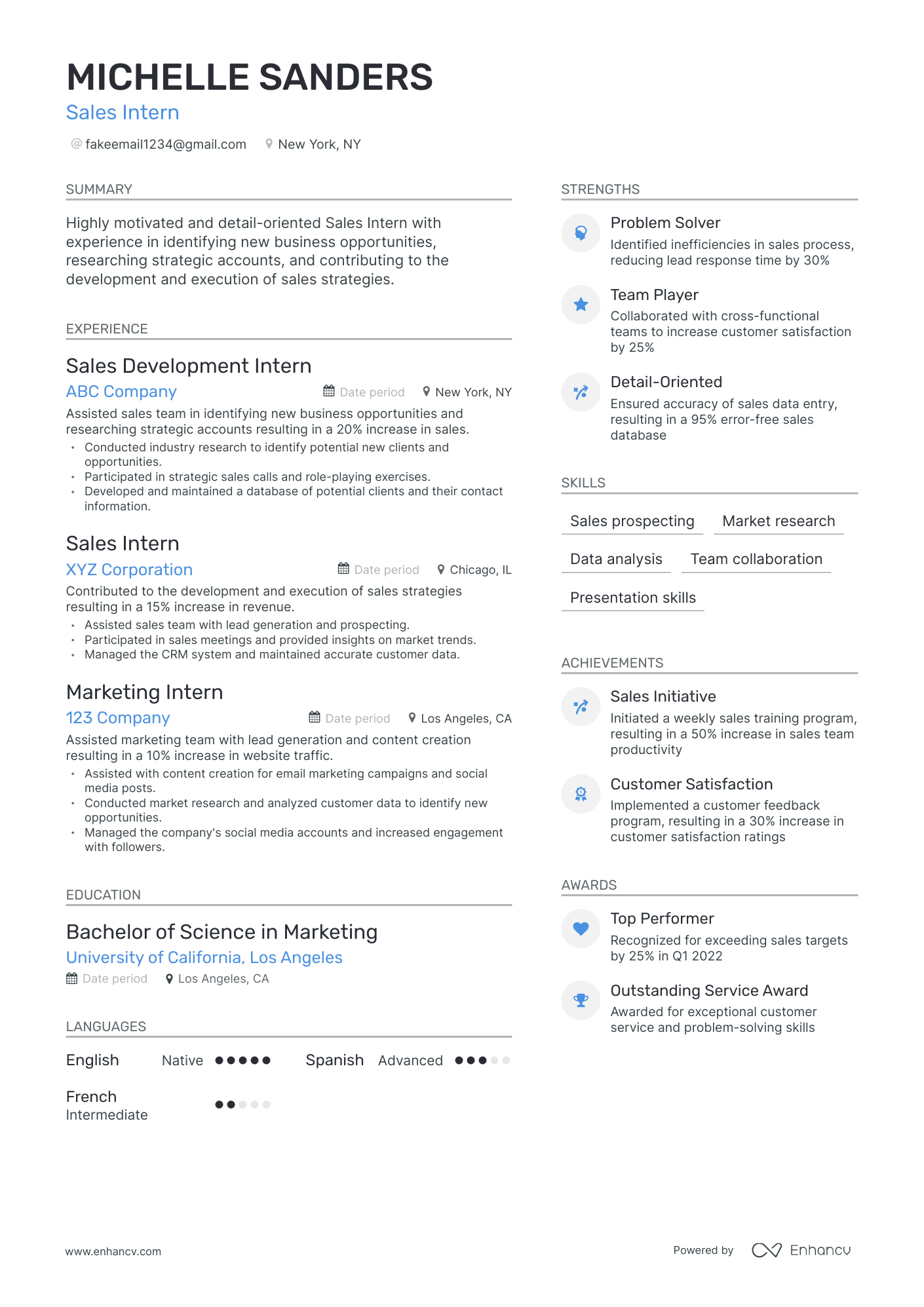 5 Sales Intern Resume Examples & Guide for 2023