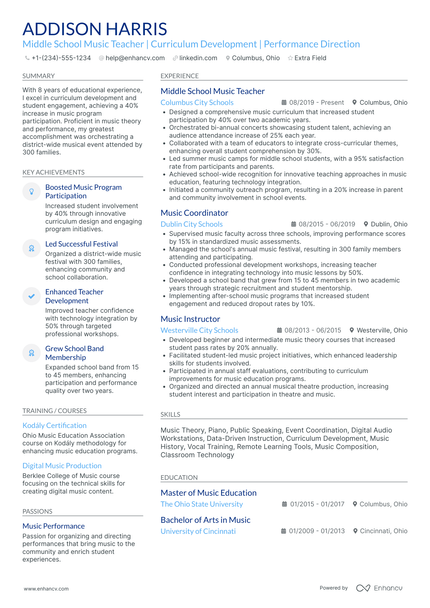 17 Music Teacher Resume Examples & Guide for 2026