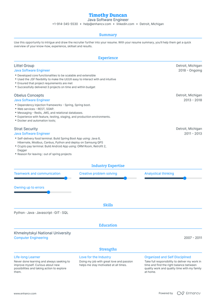 Java Software Engineer Resume Examples & Guide for 2023 (Layout, Skills ...