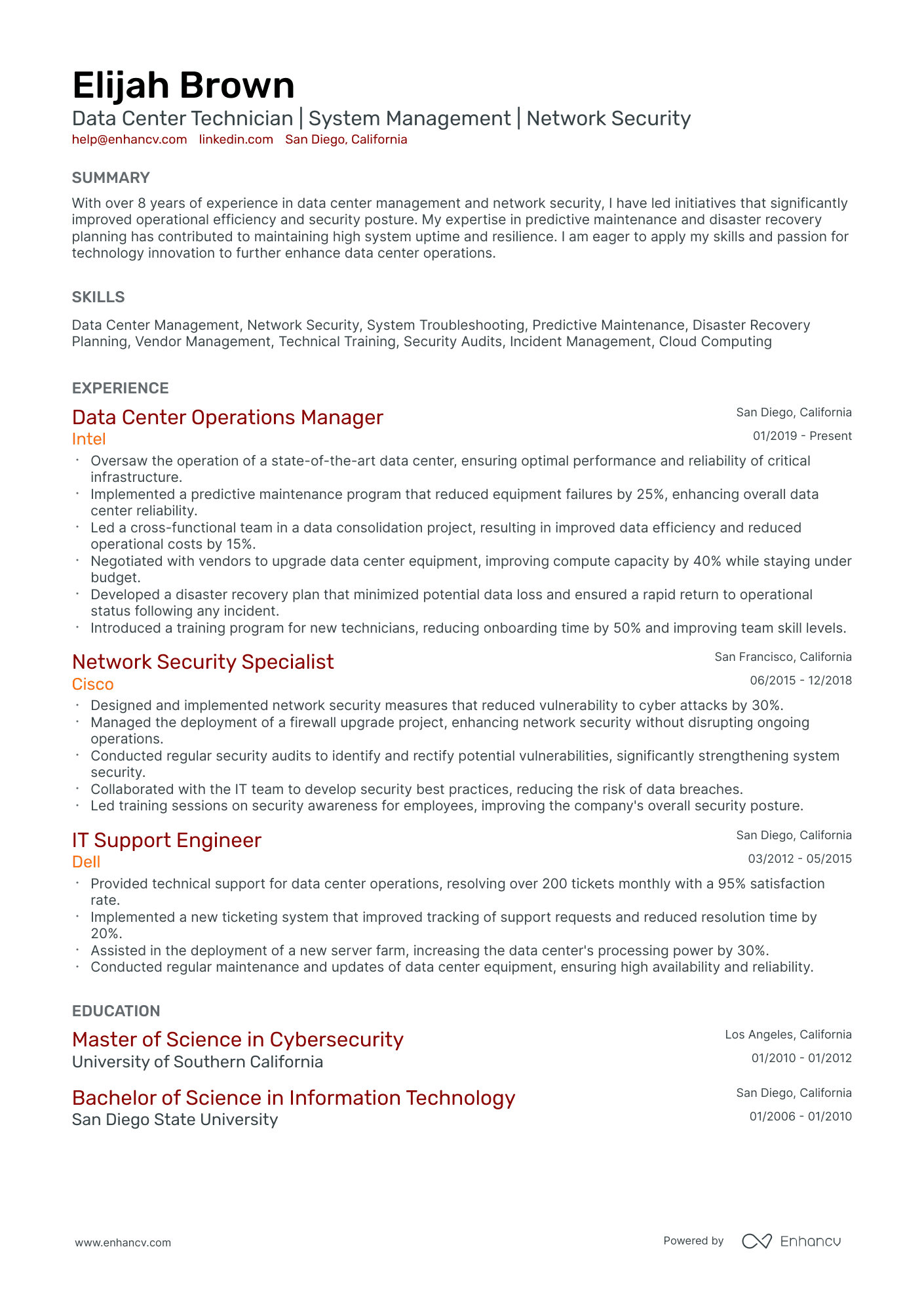 6 Data Center Technician Resume Examples & Guide for 2025