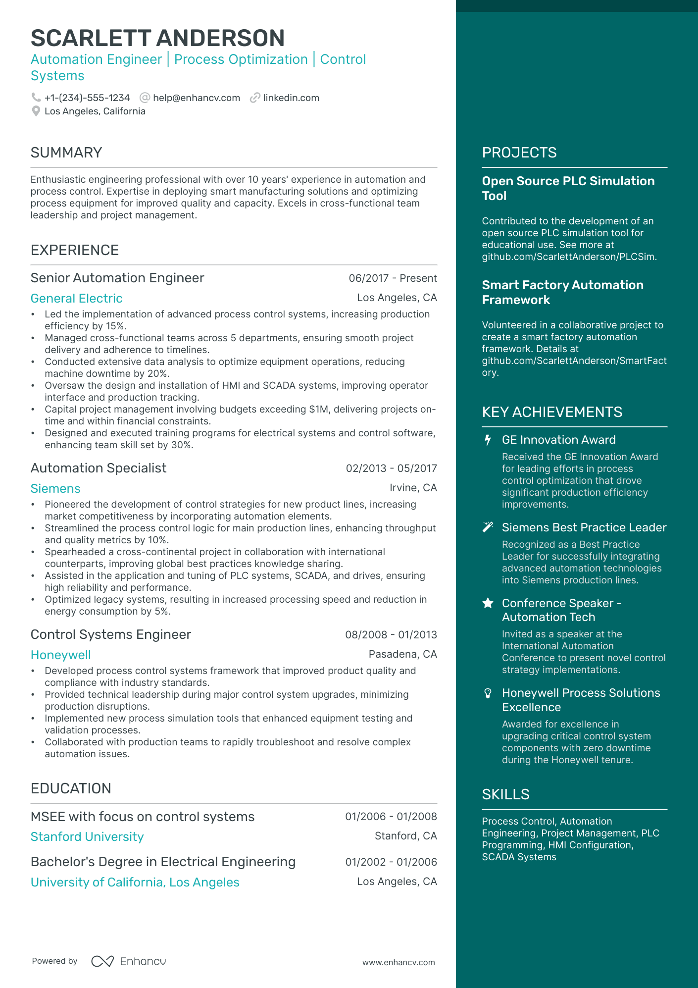 10 Control Systems Engineer Resume Examples & Guide for 2026