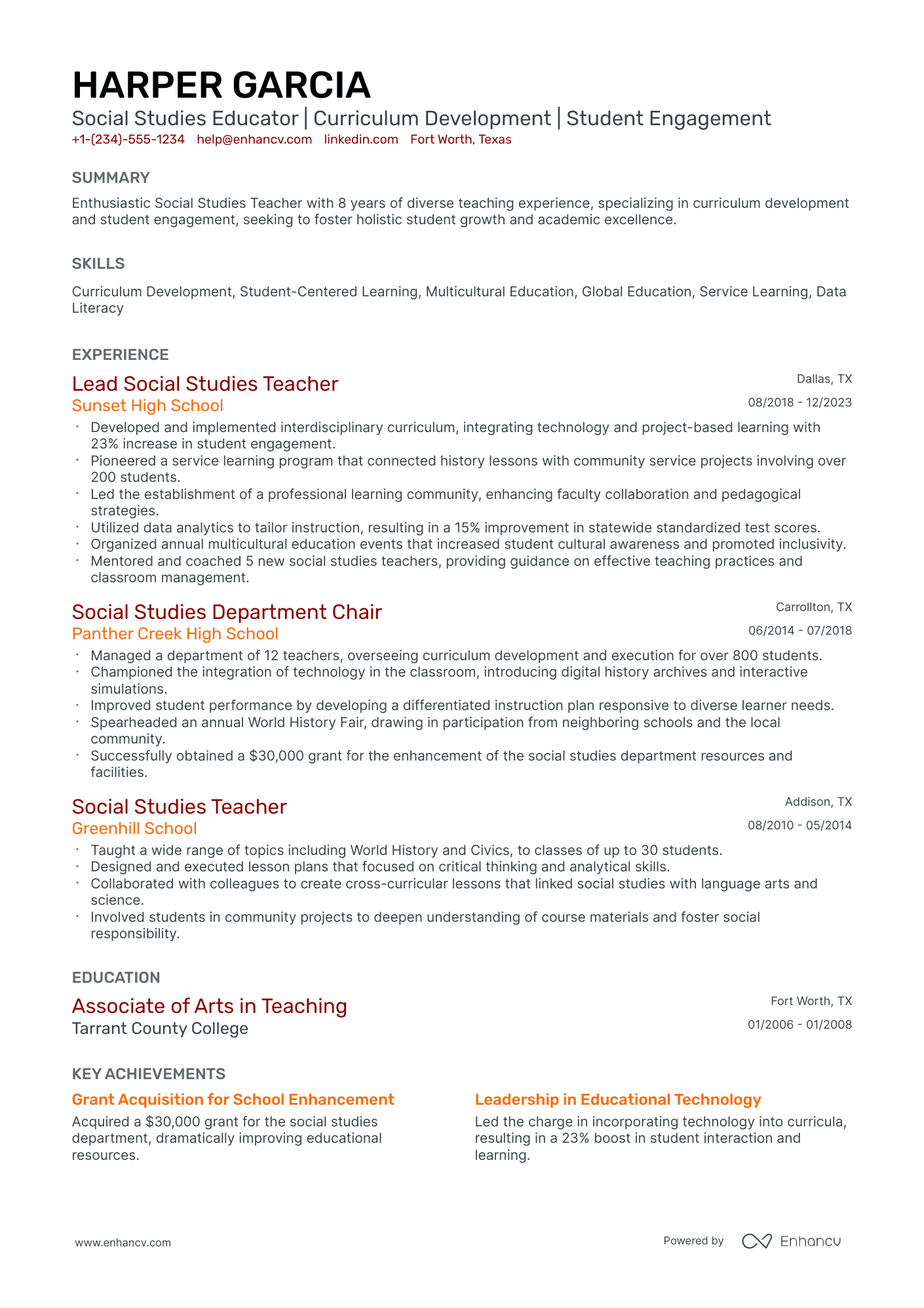 10 Social Studies Teacher Resume Examples & Guide for 2026