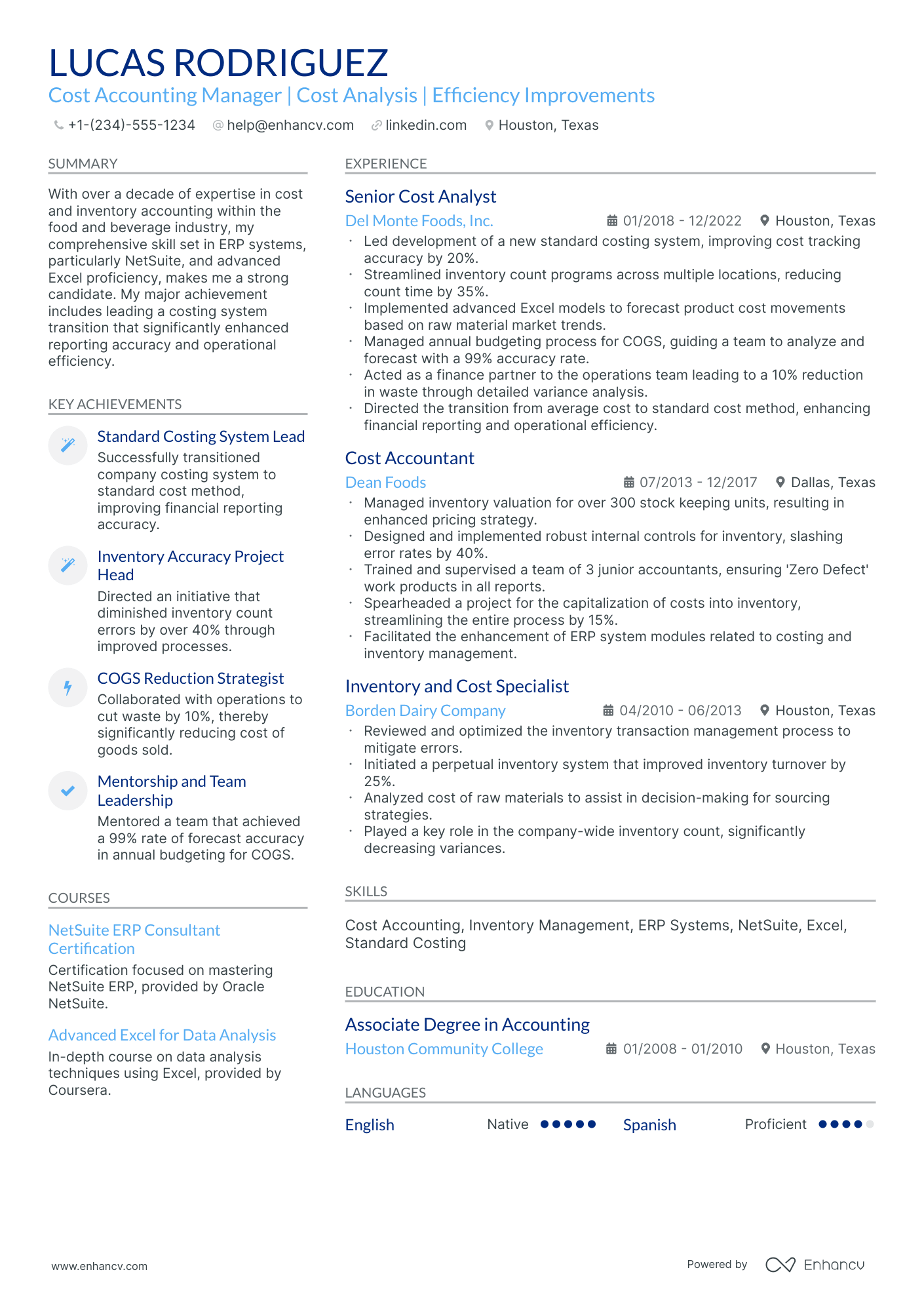 10 Cost Accounting Resume Examples & Guide for 2026