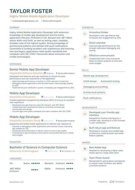 5 Mobile Application Developer Resume Examples & Guide for 2024