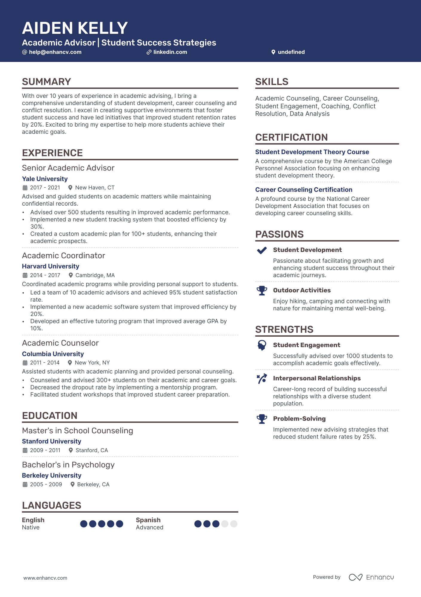 10 Academic Advisor Resume Examples & Guide for 2025
