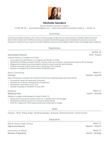 5 Social Media Influencer Resume Examples & Guide for 2025