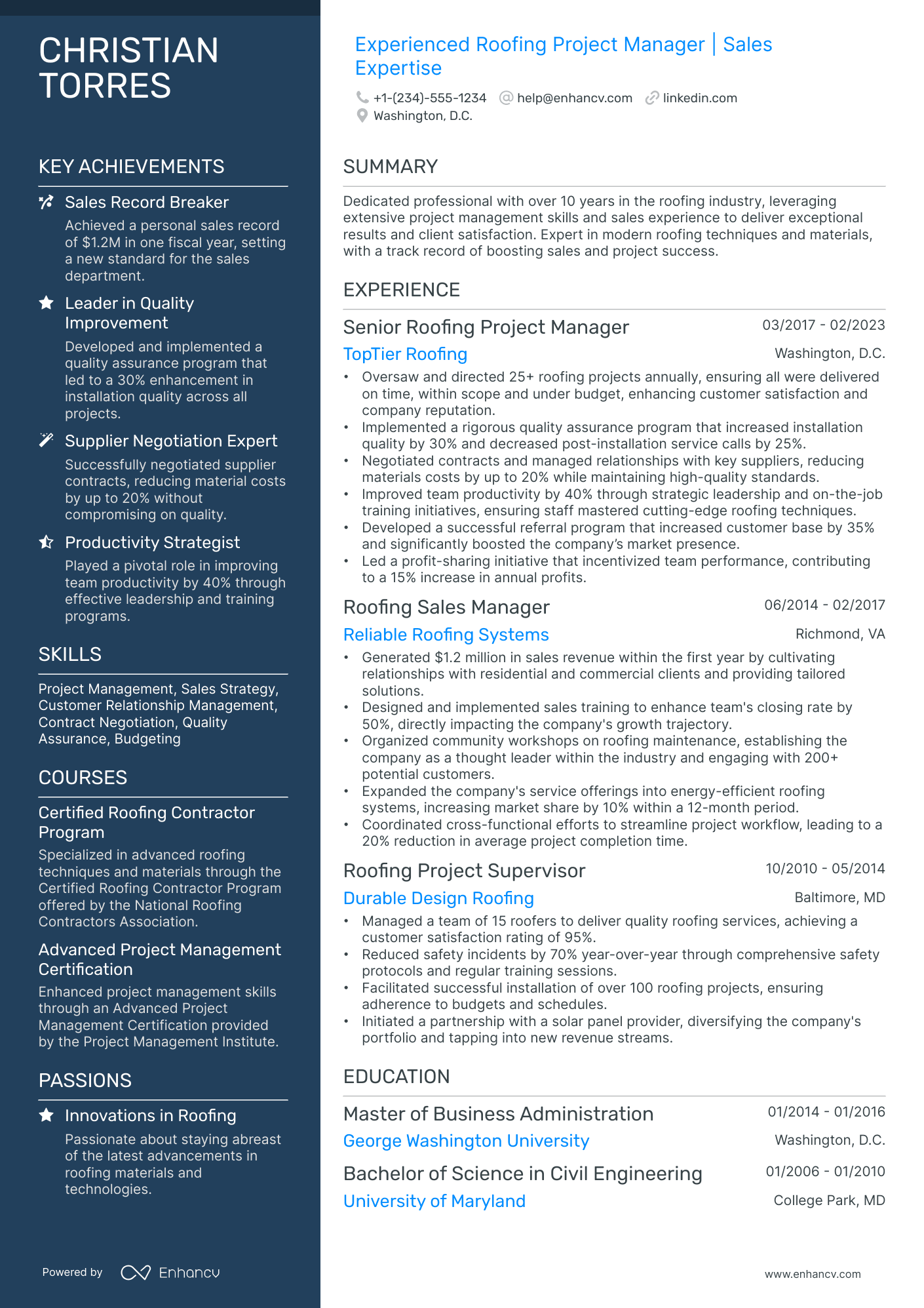 10 Roofing Project Manager Resume Examples & Guide for 2025