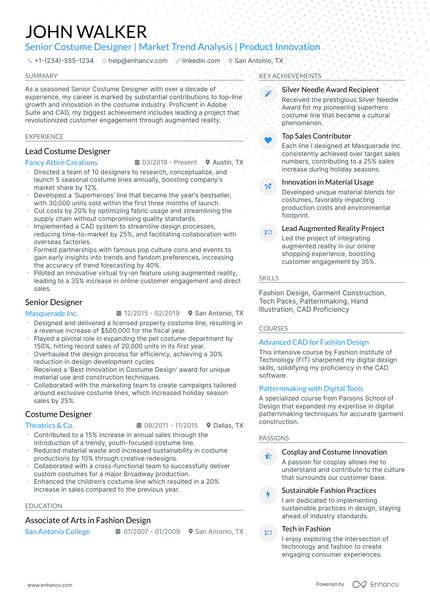 10 Costume Designer Resume Examples & Guide for 2026