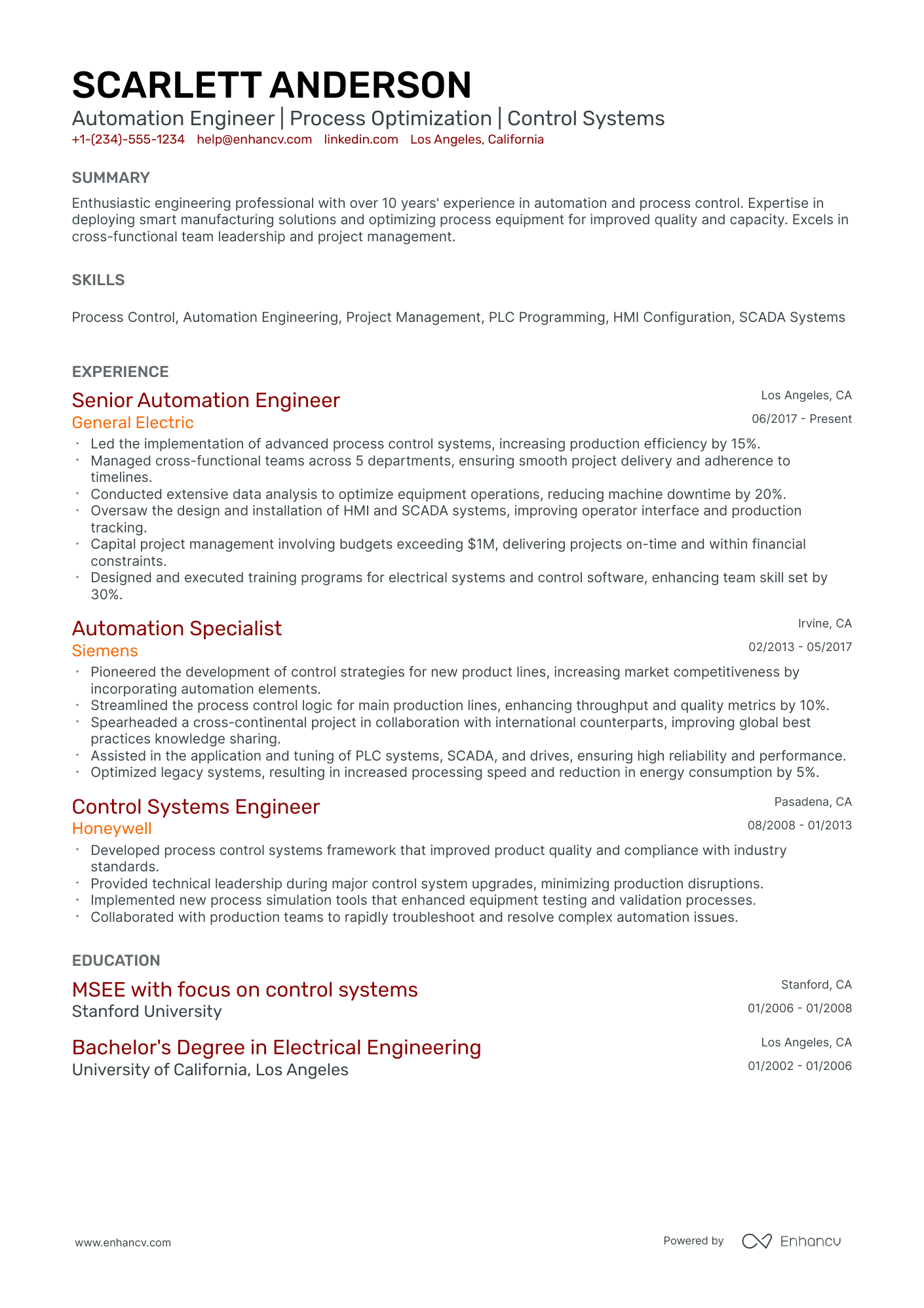 10 Control Systems Engineer Resume Examples & Guide for 2025