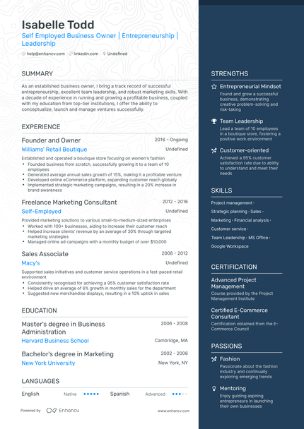 5 Self Employed Business Owner Resume Examples & Guide for 2024