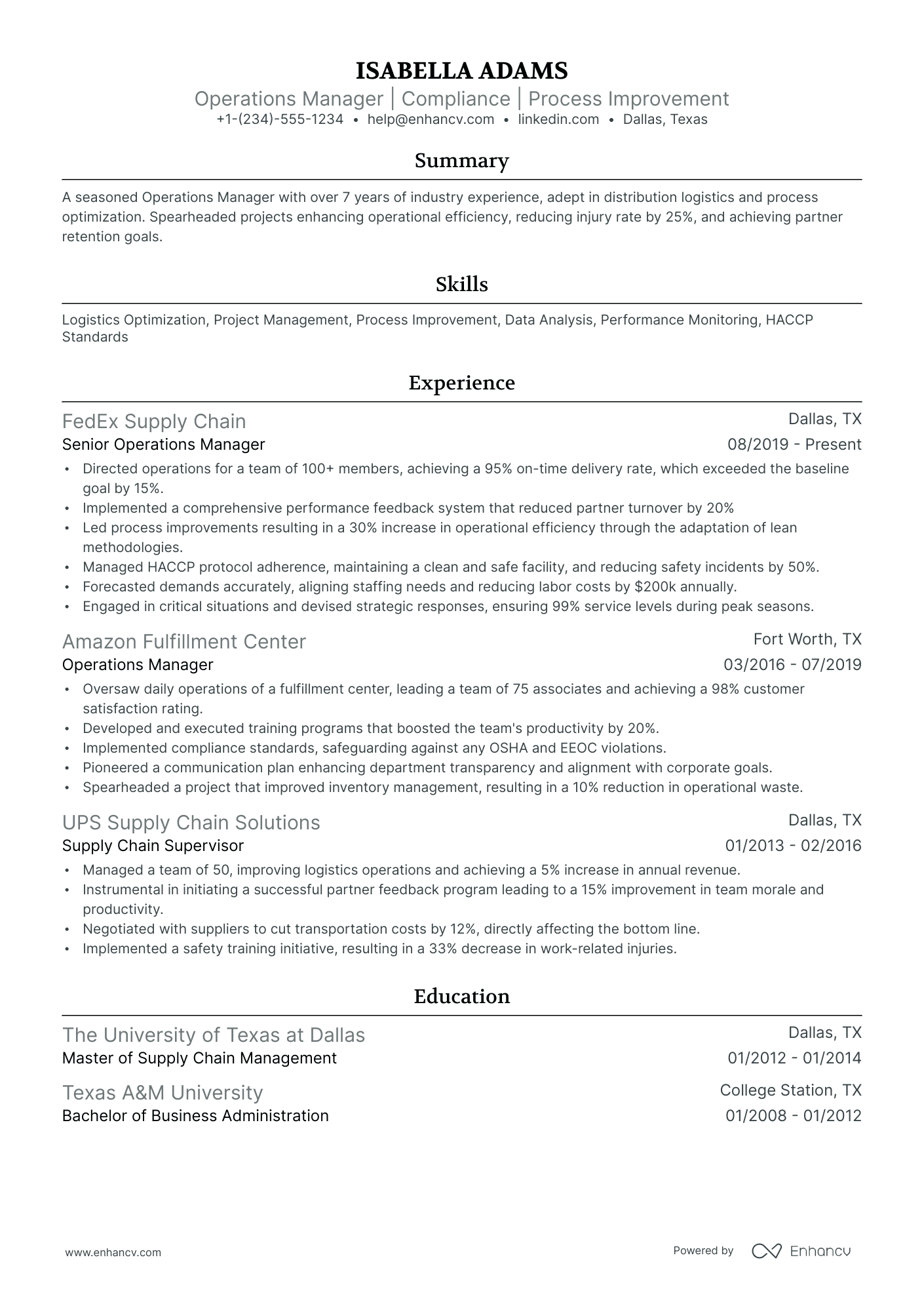 10 Transportation Operations Manager Resume Examples & Guide for 2025
