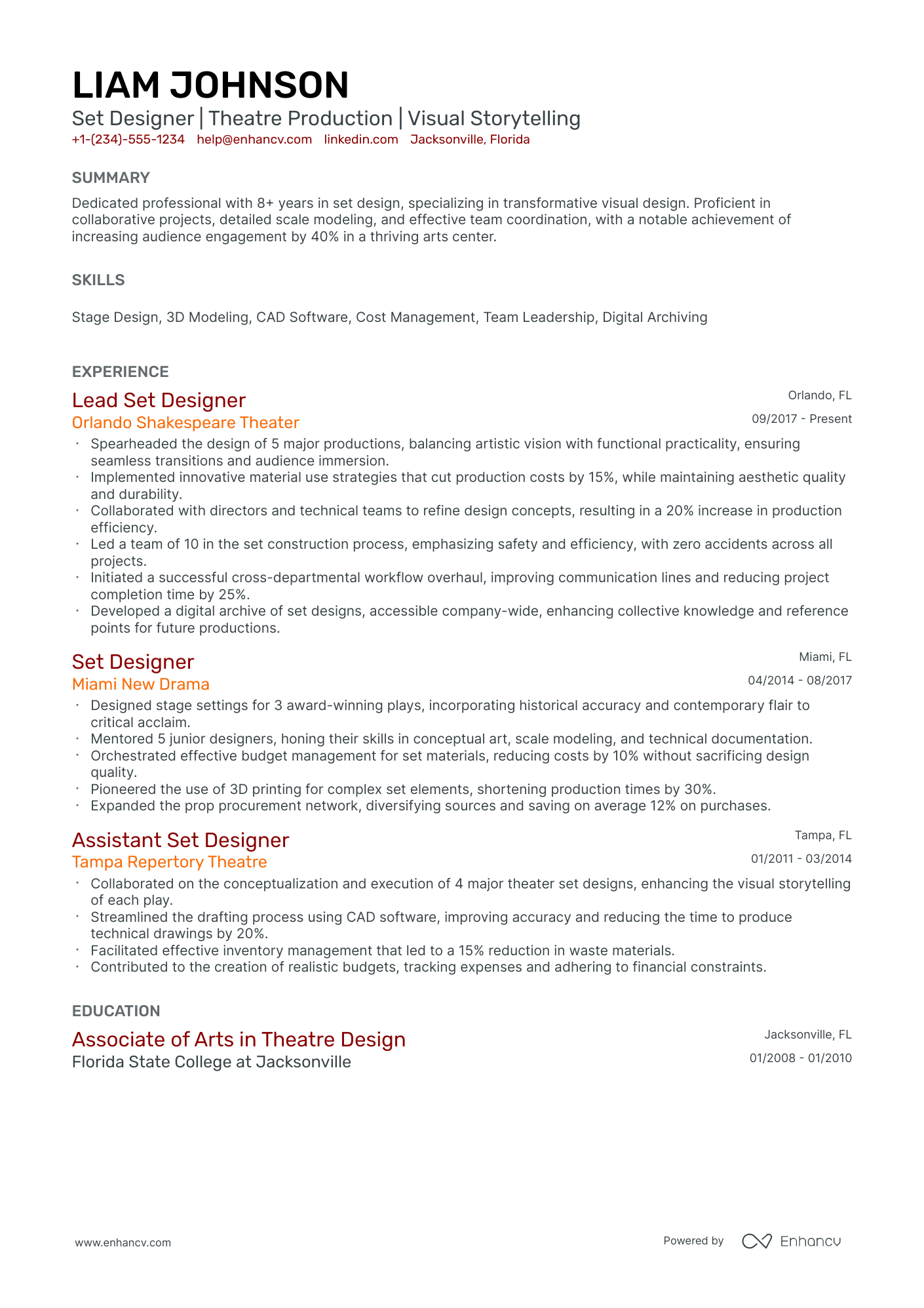 10 Set Designer Resume Examples, Templates & Guide for 2026