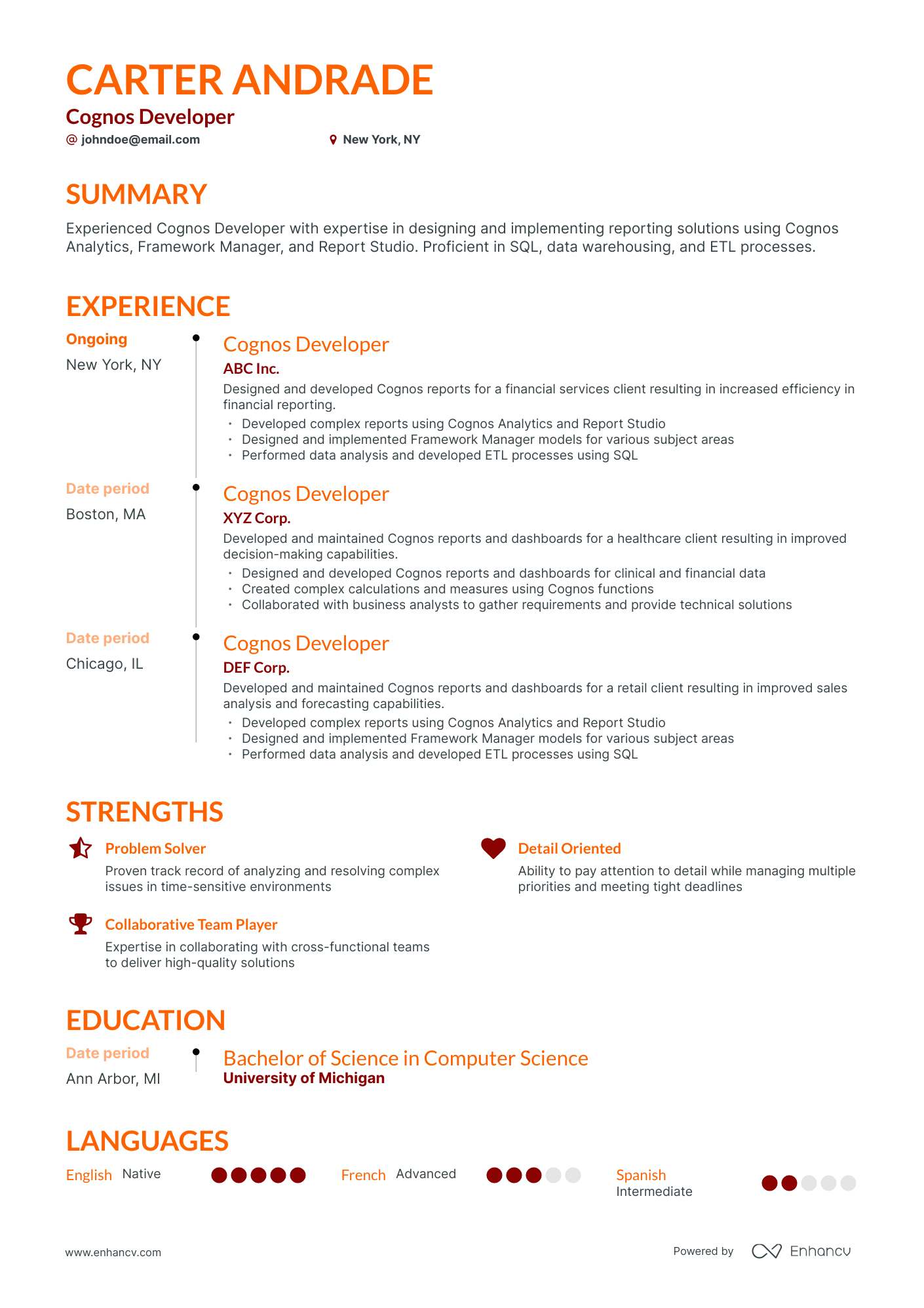 5 Cognos Developer Resume Examples & Guide for 2024