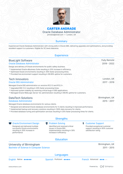 5 Oracle Database Administrator Resume Examples & Guide for 2024