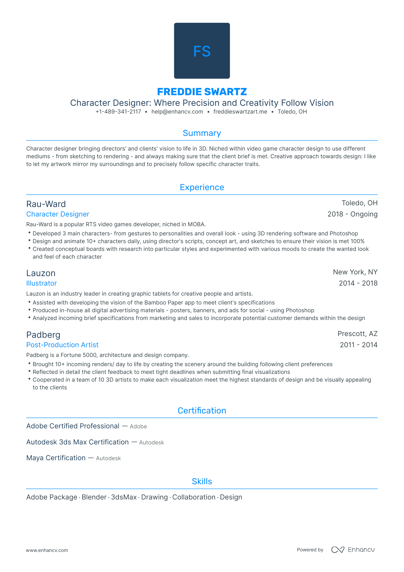 5 Character Designer Resume Examples & Guide for 2024