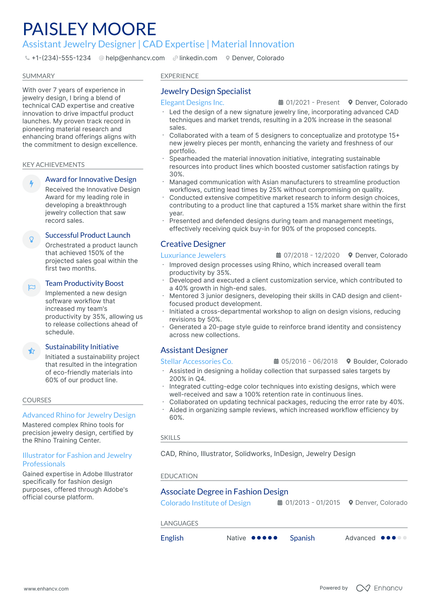 10 Jewelry Designer Resume Examples & Guide for 2026