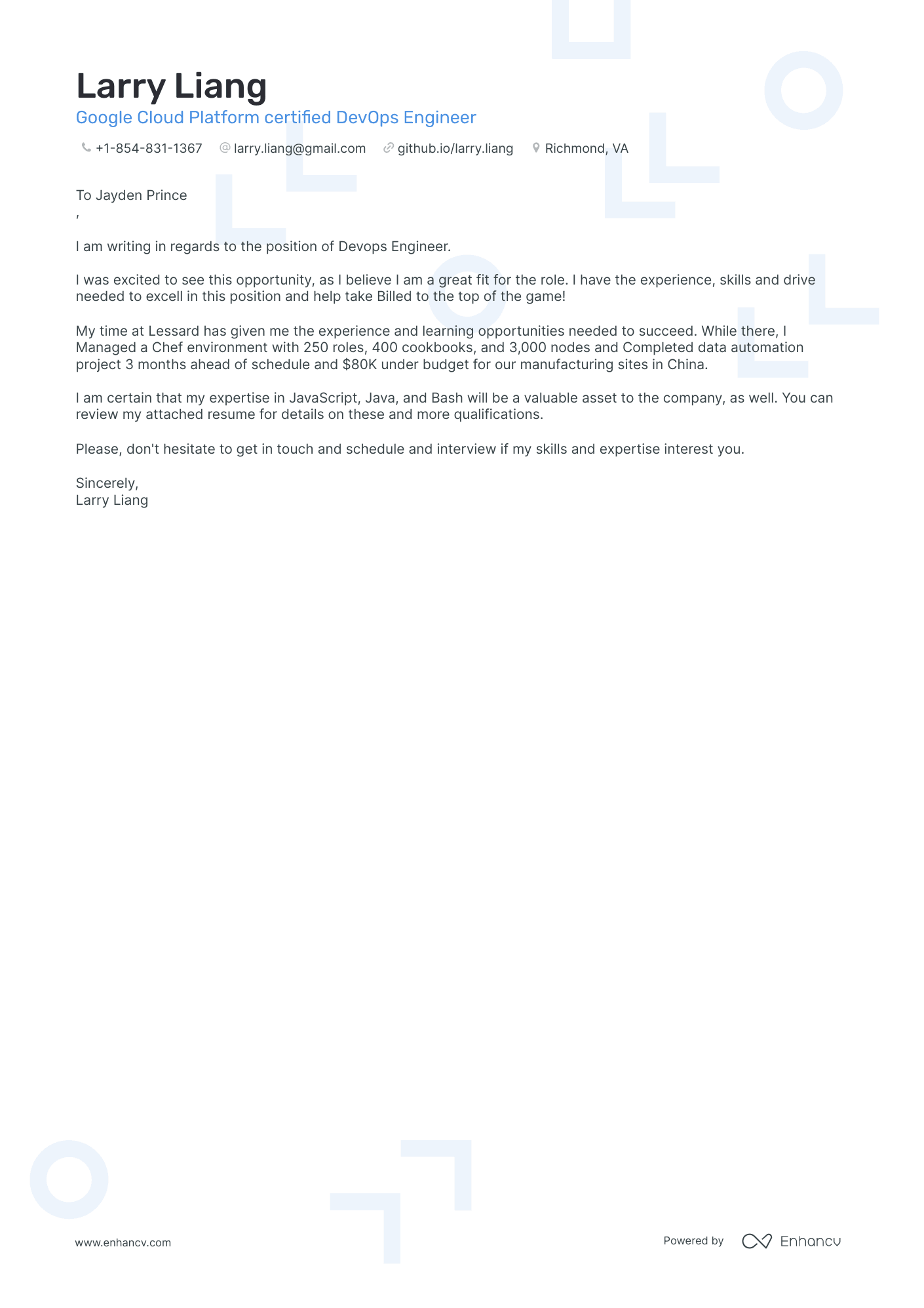 Real Devops Engineer Cover Letter Example for 2024