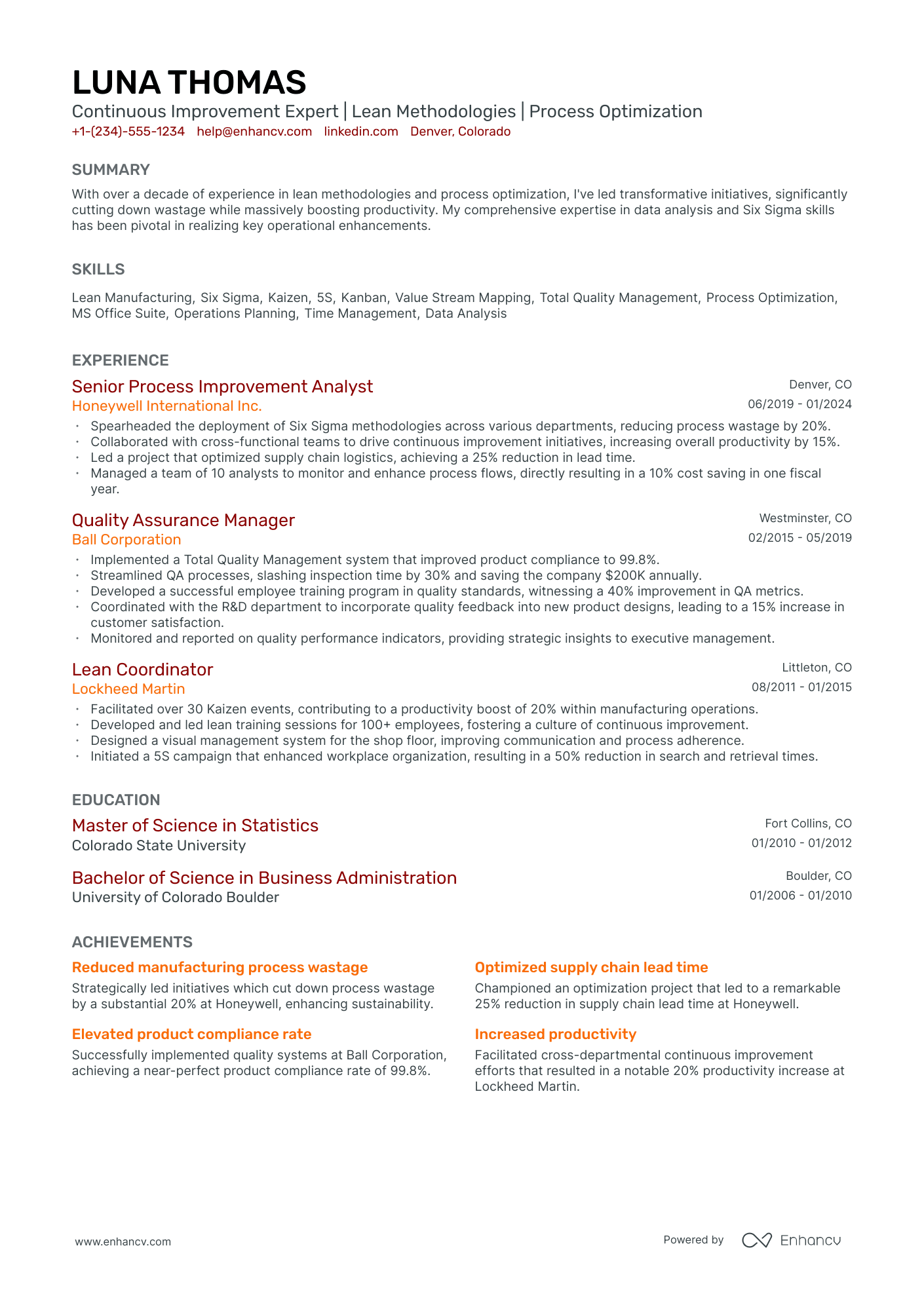 5 Continuous Improvement Manager Resume Examples & Guide for 2024