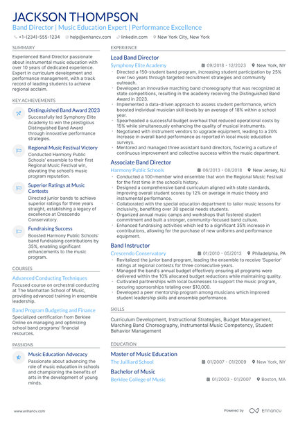 10 Band Director Resume Examples & Guide for 2026