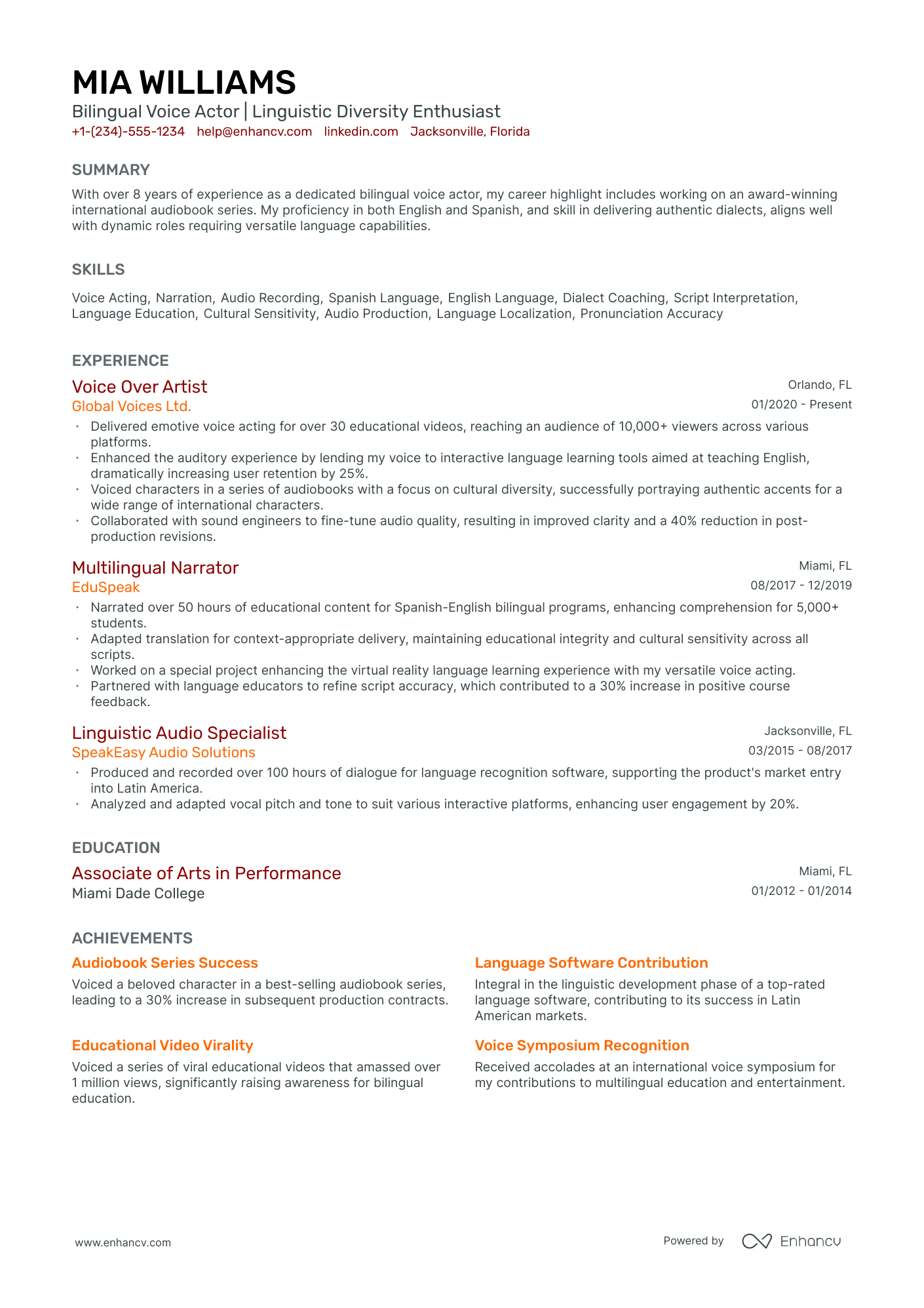 5 Voice Actor Resume Examples & Guide for 2024